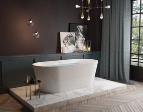 Rea Milano, volně stojící vana 152x73 cm se sifonem a zátkou click-clack, bílá, REA-W2000