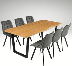 Vikio Jídelní set pro 6 osob 180x90 cm dub noha U šedá židle VJS158-6S-S