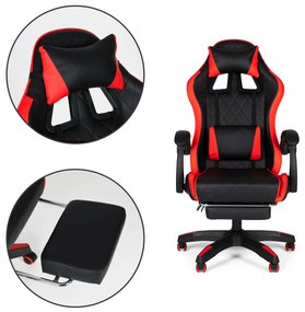 Kancelářská herní židle s nastavitelnou opěrkou nohou a bederním a hlavovým polštářem