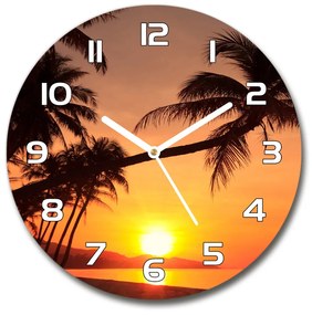 Wallmuralia Skleněné hodiny kulaté Západ slunce pláž fi 30 cm