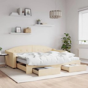 Válenda s přistýlkou a zásuvkami krémová 90 x 200 cm textil 3197570