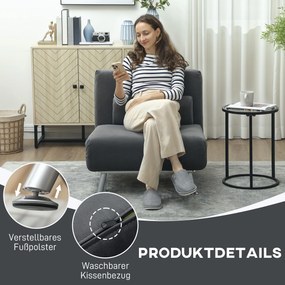 HOMCOM Skládací křeslo s funkcí postele, skládací polohovací křeslo v sametovém stylu, nastavitelná opěradla, 75 x 70 x 75 cm, tmavě šedá