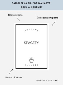 ŠPAGETY  – bílá samolepka na dózu, základní písmo, 6 x 8 cm | DomaLEP