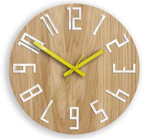 M.Clock Unikátní nástěnné dřevěné dubové hodiny 33,5cm různé barvy Barva: Žlutá