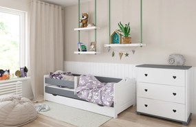BabyBeds Dětská postel EMMA srdíčka Velikost postele: 160x80 cm, Barevné provedení: Šedá, Úložný prostor: Ano, s úložným prostorem Bílá