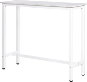 HOMCOM Barový Stůl Vysoký Stůl s Melaminovou Deskou v Mramorovém Efektu a Ocelovými Nohy Moderní Styl pro Kuchyň, Kavárnu a Jídelnu 120x40x100 cm Bílá