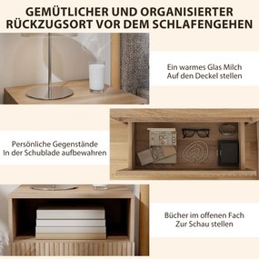 HOMCOM Noční stolek, design bez úchytek, otevřená přihrádka, zásuvka, montáž na zeď, světle hnědá