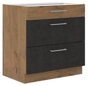 Spodní kuchyňská skříňka se zásuvkami Woodline 80 D 3S BB, Barva: dąb lancelot / dark wood