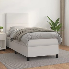 vidaXL Box spring postel s matrací 90x200 cm umělá kůže [3142702] Barva: Bílá