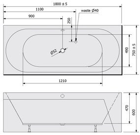 Polysan VIVA BL MONOLITH obdélníková vana 180x75x60cm, bílá, 71968ML
