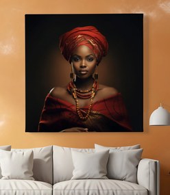Obraz na plátně - Afričanka Zaynab v červených šatech FeelHappy.cz Velikost obrazu: 120 x 120 cm