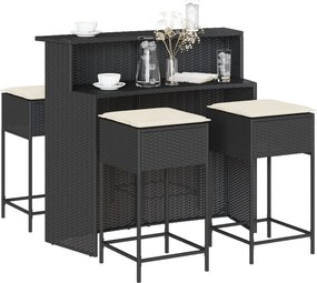 5dílný zahradní barový set s poduškami černý polyratan 3261487