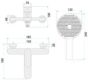 Rea Drop, vanová baterie s ruční sprchovou soupravou, 150 mm, měděná matná, REA-B6397