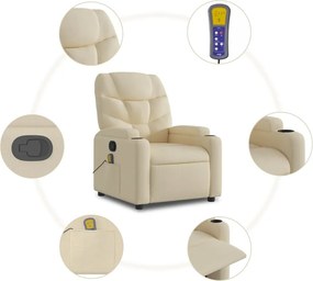 Masážní polohovací křeslo krémové barvy, látka 3206036