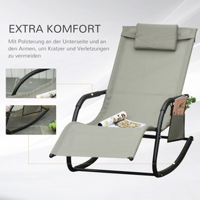 Ergonomické houpací křeslo Outsunny - odnímatelný polštářek, opěrky na ruce, úložný pocket - světle šedý kovový epoxidový textilene