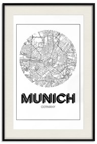 Plakát Retro Mnichov - černo-bílá mapa města s anglickými texty