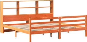 Postel s knihovnou bez matrace hnědá 180 x 200 cm masivní dřevo 3321920