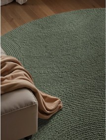 Tmavě zelený ručně tkaný vlněný kulatý koberec ø 150 cm Calmio – Hanse Home