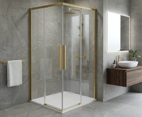 Gelco Luxor Gold Matt sprchový kout čtvercový 90 x 90 x 200 cm rohový vstup posuvné zlatá čiré sklo GU2290G
