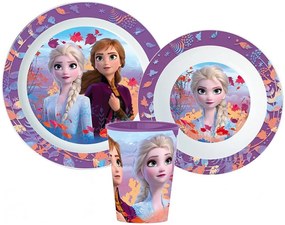 Sada plastového nádobí s kelímkem pro holky - motiv Ledové království / Frozen - 3 díly