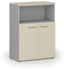 Kombinovaná kancelářská skříň PRIMO GRAY, 1087 x 800 x 420 mm, šedá/bříza