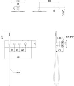 Mexen Azul, podomítková sprchová souprava, černá matná, 7629-03-70