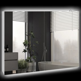 Kleankin nástěnná zrcadlová skříňka s LED osvětlením pro koupelnu 2-v-1, rozměry 90D x 15Š x 70V cm