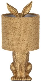 Zlatá stolní lampa králík s bežovým režným stínidlem Konijn – 20x43 cm