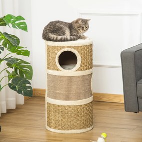 PawHut škrabadlo pro kočky 3 úrovně se sisalem a plyšem 37,5x37,5x70cm ideální pro milovníky koček | Aosom.de