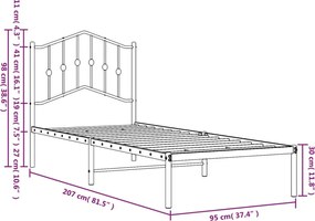 vidaXL Kovový rám postele s čelem 90 x 200 cm [373831] Barva: Černá