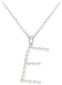 Stříbrný náhrdelník MINET písmeno "E" s perličkami JMAS710ESN45