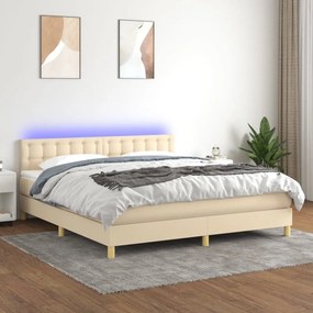 Box spring postel s matrací a LED krémová 160x200 cm textil