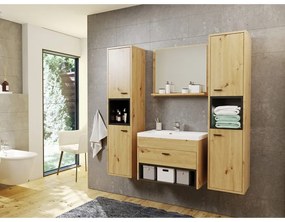 Koupelnový nábytek Olier II, Barva: dub artisan + dub artisan + černý mat, Sifon k umyvadlu: ano, Baterie: ne, Baterie: bez baterie