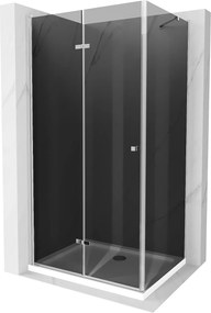 Mexen Lima, sprchový kout se skládacími dveřmi 90 (dveře) x 100 (stěna) cm, 6mm šedé sklo, chromový profil + slim sprchová vanička bílá + chromový sifon, 856-090-100-01-40-4010