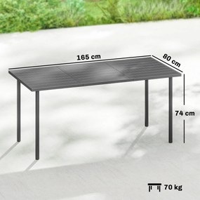 Outsunny venkovní jídelní stůl 165 × 80 cm pro 6 osob — laťová kovová deska, práškově lakovaný ocelový rám, odolný vůči povětrnostním vlivům (tmavě š…