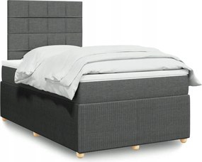 Box Spring Postel S Matrací Textil Tmavě Šedá Blok se čtverci 120 x 200 c