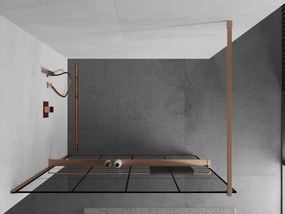 Mexen Kioto+, sprchová zástěna Walk-In s poličkou a věšákem 130 x 200 cm, 8mm čiré sklo černý vzor, ​​měděný matný profil, 800-130-121-65-77