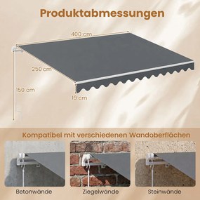 Costway Markýza s klikou, markýza na balkon, ochrana proti slunci – šedá