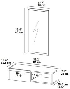 KOZANI závěsná konzole se zrcadlem, antracit / bílá