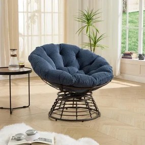 Aosom Papasan křeslo, 360° otočné, tlustý polštář (manšestr), ocelový rám, 92 x 67 cm, námořnická modř