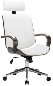 Petromila Otočná kancelářská židle s opěrkou hlavy bílá umělá kůže ohýbané dřevo