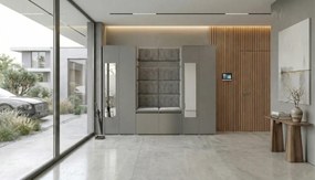 Předsíňová stěna Trinity 10 s čalouněnými panely, 280 cm, grafit/ černá