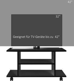HOMCOM TV stolek, TV jednotka s policemi a uzamykatelnými kolečky, melaminový povrch 80x40x40 cm černá