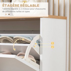 HOMCOM Skandinávský styl botník s 3 sklápěcími dvířky v dřevěném vzhledu - 70 x 23,5 x 122 cm - Bílý
