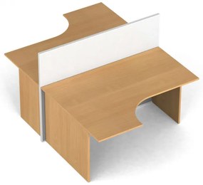 Rohový kancelářský stůl PRIMO s paravanem, otevřená, magnetická tabule, 2 místa, buk