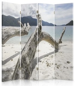 Ozdobný paraván, Větve stromů na tropické pláži - 145x170 cm, čtyřdílný, obustranný paraván 360°