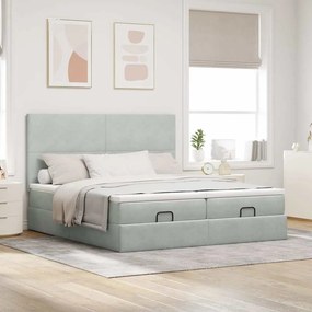 Osmanský rám postele s matracíes světle šedá 200x200cm samet 3314609