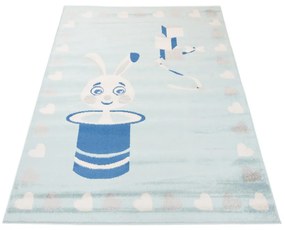 Dětský kusový koberec Králíček v klobouku modrý 80x150cm