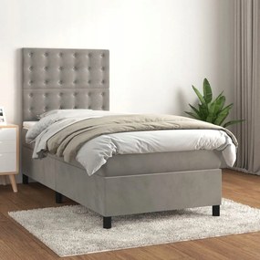 Box Spring Postel S Matrací Samet tlačítka 90 x 200 cm