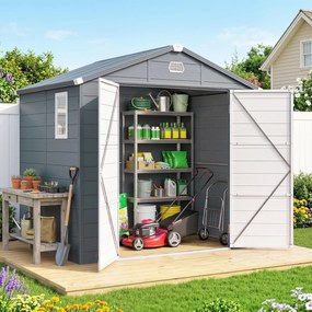 Outsunny kůlna na nářadí 4,1 m³, zahradní kůlna s jednoplášťovou střechou, 240 x 190 x 180/228 cm, kůlna na nářadí s uzamykatelnými dveřmi, okno, gar…